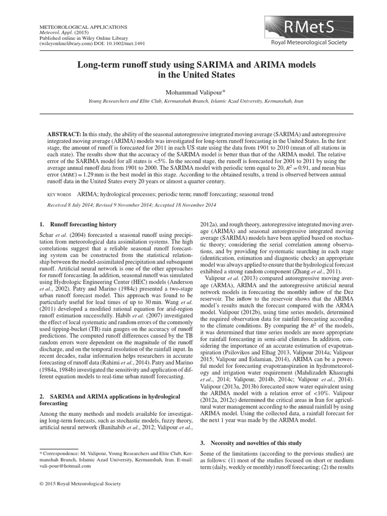 Valipour, Mohammad - Long-Term Runoff Study Using SARIMA and ARIMA ... Valipour, Mohammad - Long-Term Runoff Study Using SARIMA and ARIMA ...