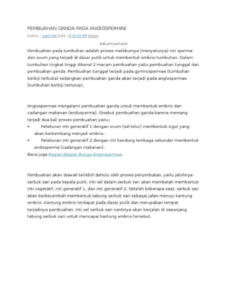Pembuahan Ganda Pada Angiospermae | PDF