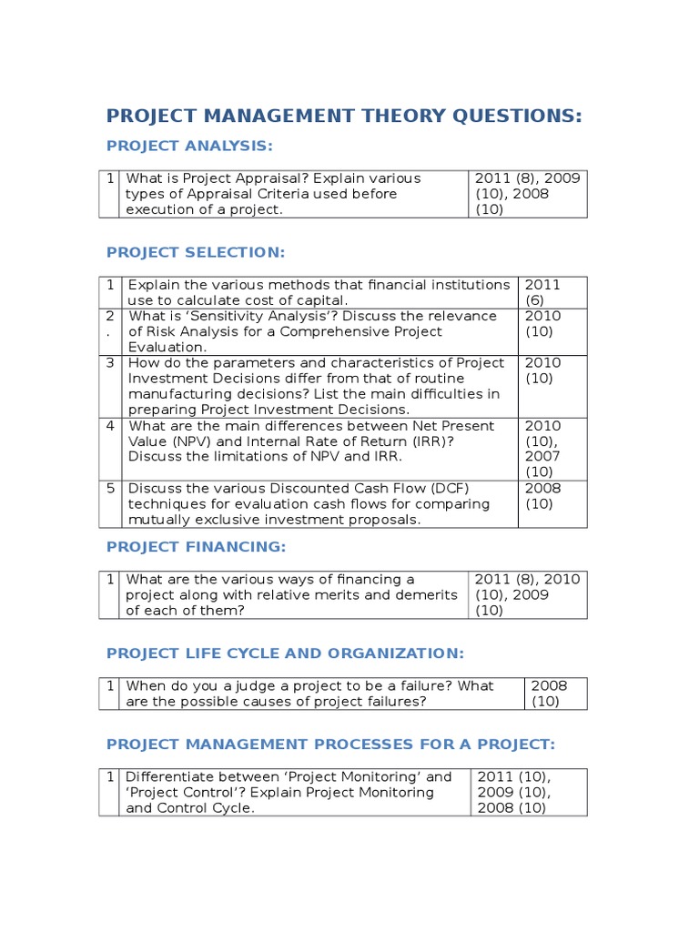 Project Management Theory Questions | PDF | Internal Rate Of Return ...