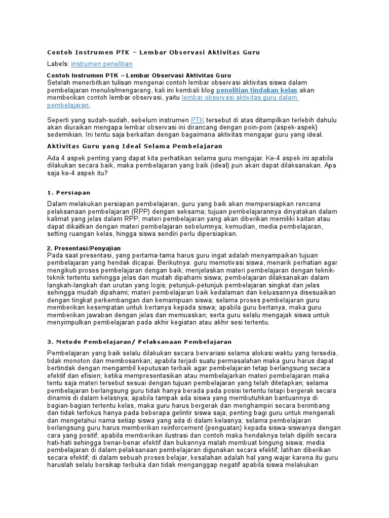 Contoh Instrumen PTK | PDF