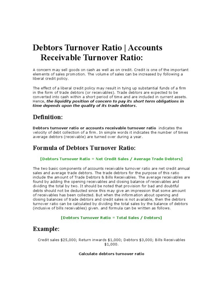 Debtors Turnover Ratio - Accounts Receivable Turnover Ratio | PDF