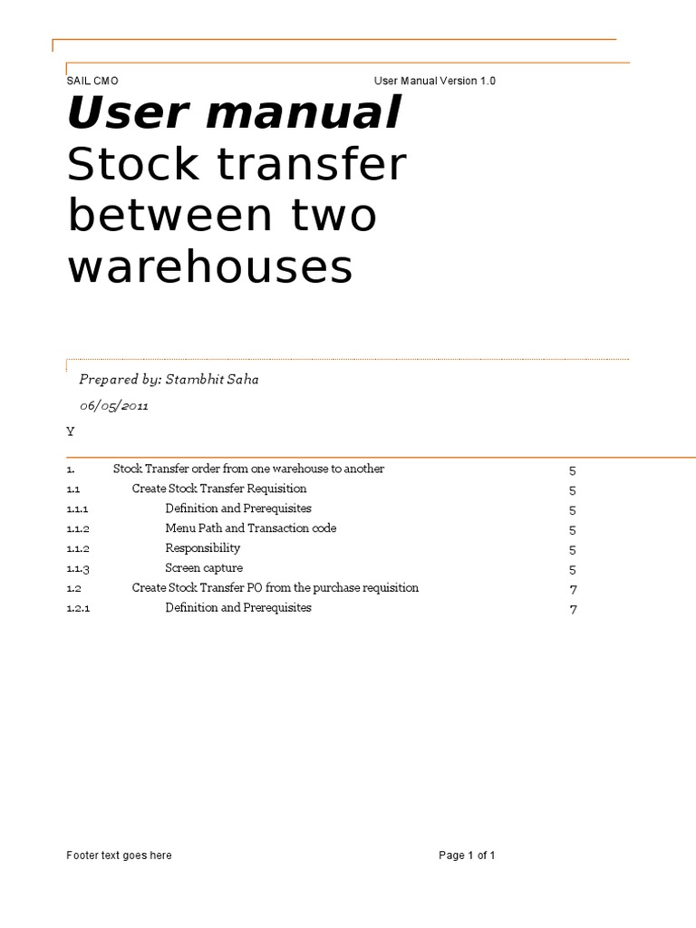 Stock Transfer Between Two Warehouses: User Manual | PDF