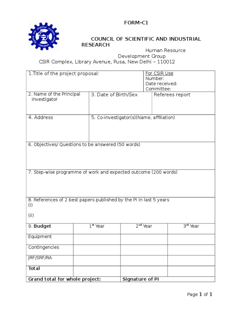 CSIR Project Proposal Form C1 | PDF