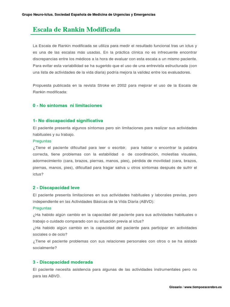ESCALA DE Rankin-Modificada PDF | Invalidez | Paciente
