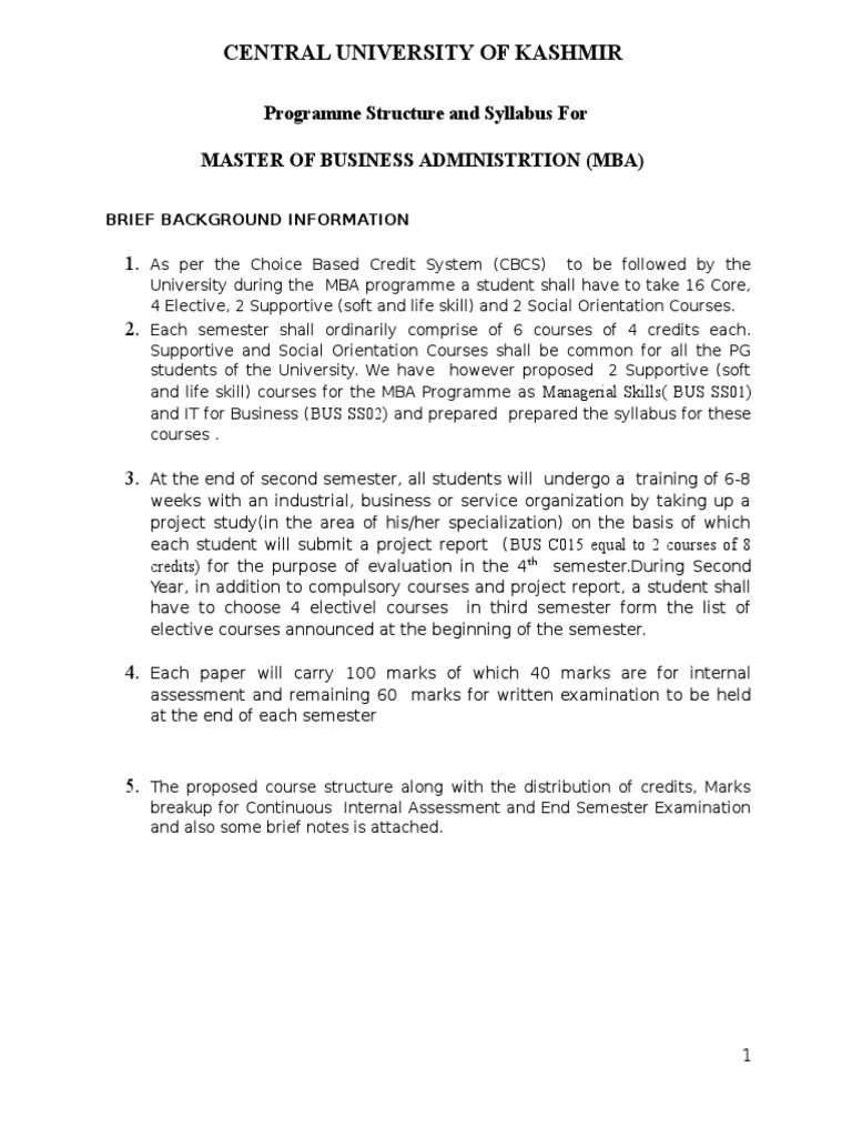 MBA Syllabus Sent To Students | PDF | Master Of Business Administration ...