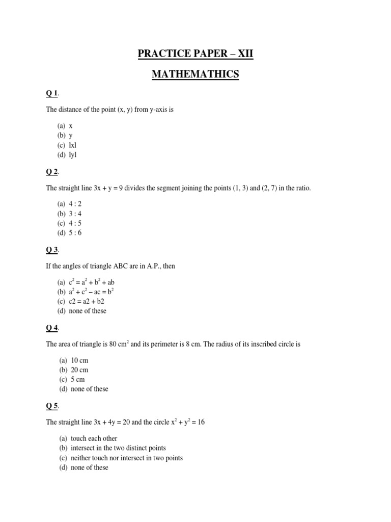 Practice Paper - Xii Mathemathics | PDF | Carbon | Single Parent