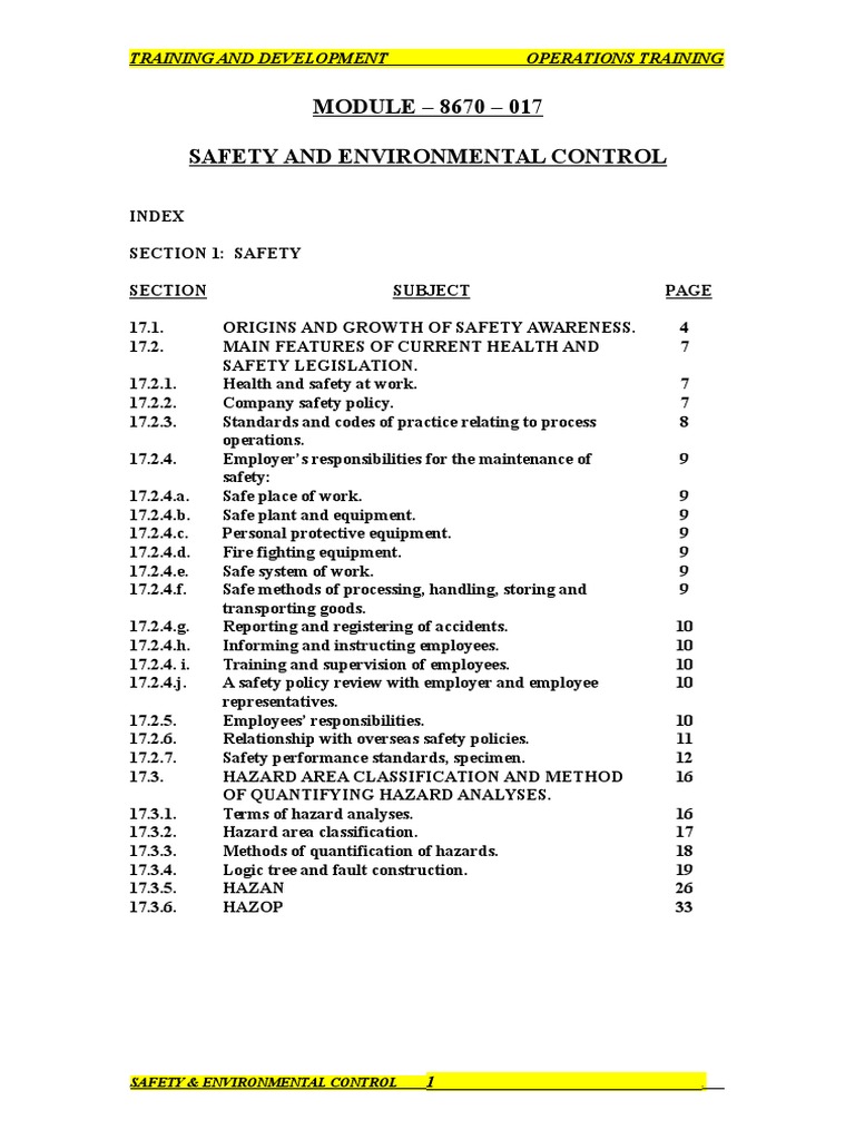 Safety & Environmental Control | PDF | Occupational Safety And Health ...