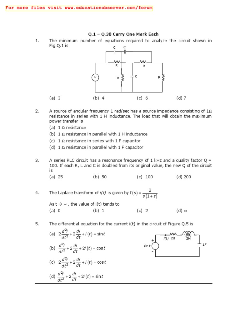 Electrical Engineering MCQs: Circuits & Systems | PDF | Frequency Modulation | Amplifier
