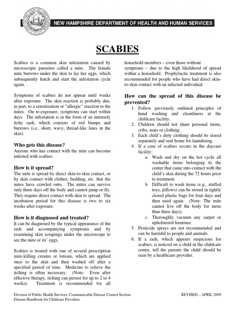 Scabies Cont.: How Can The Spread of This Disease Be Prevented? | PDF ...