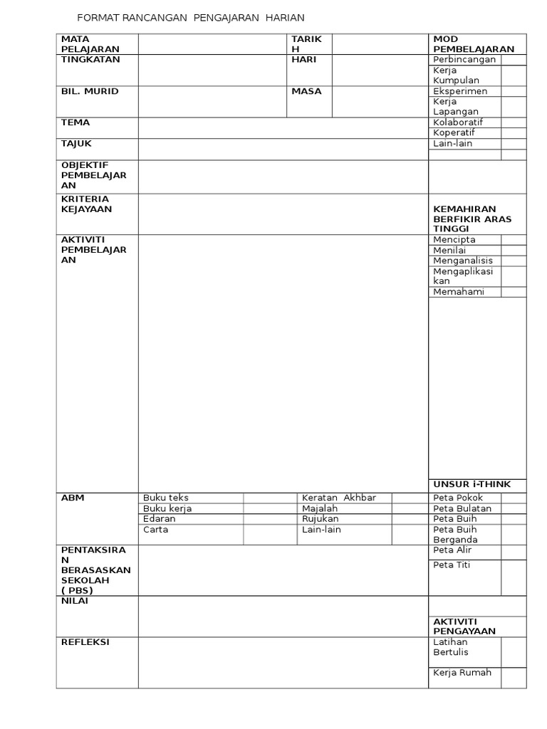 Format Rancangan Pengajaran Harian 2017 | PDF