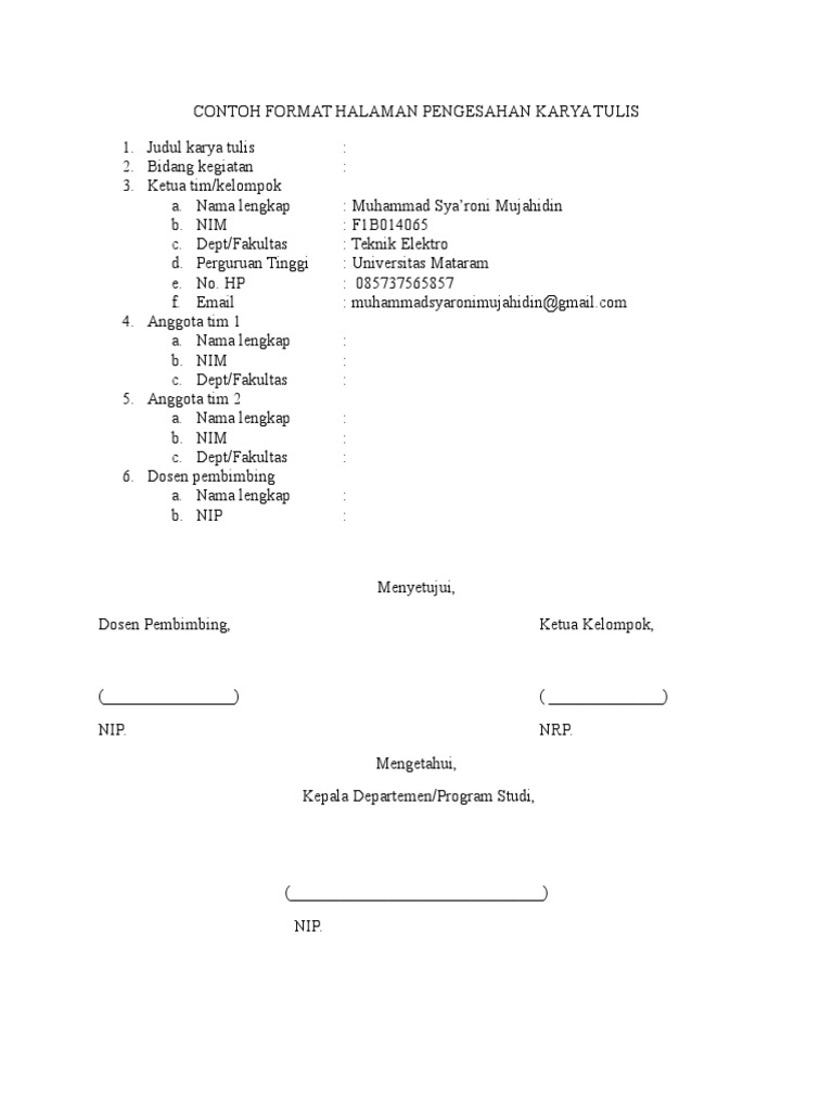 Contoh Lembar Pengesahan LKTI | PDF