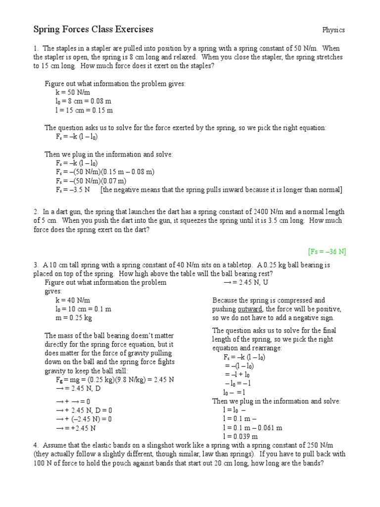Spring Force Problems and Solutions | PDF | Mass | Gravity