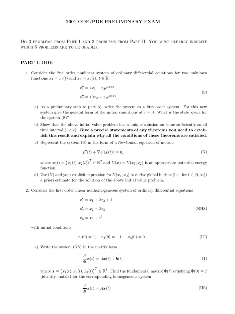 2001 Ode/Pde Preliminary Exam | PDF | Ordinary Differential Equation | Green's Function