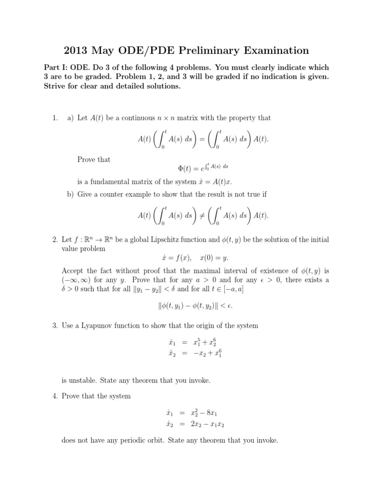 Ode Pde 2013spring | PDF | Partial Differential Equation | Equations