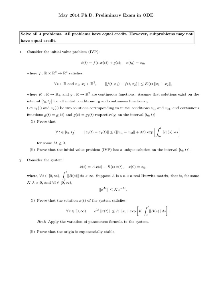 Ode Pde 2014spring | PDF | Stability Theory | Functions And Mappings