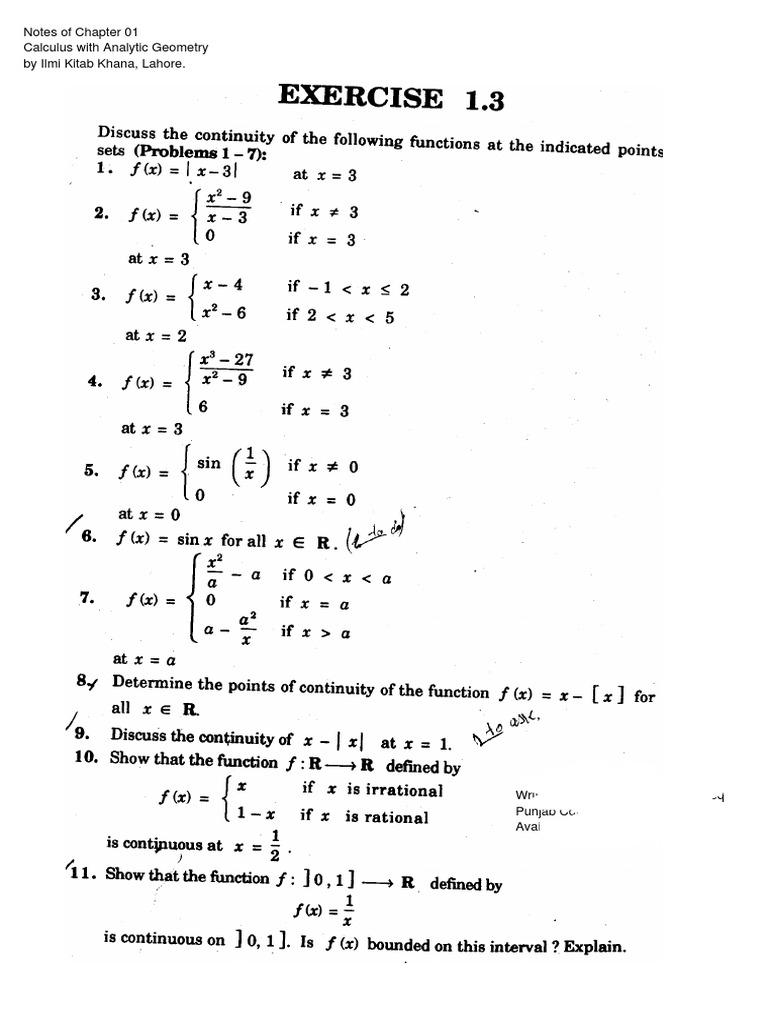 Continuity Problems in Calculus 1.3 | PDF | Teaching Mathematics ...