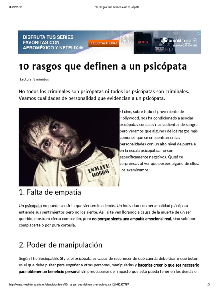 10 Rasgos Que Definen A Un Psicópata | PDF | Psicopatía | Empatía