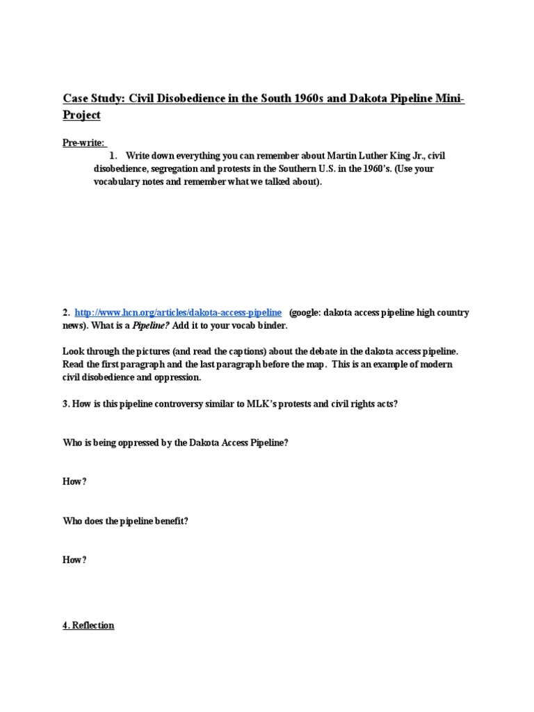 Case Study: Civil Disobedience in The South 1960s and Dakota Pipeline ...