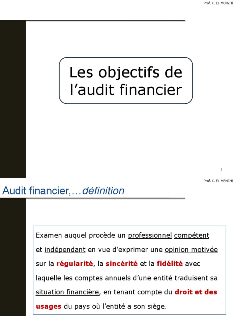 Cours - Objectifs de L'audit Financier PDF | PDF | Audit financier | Comptabilité