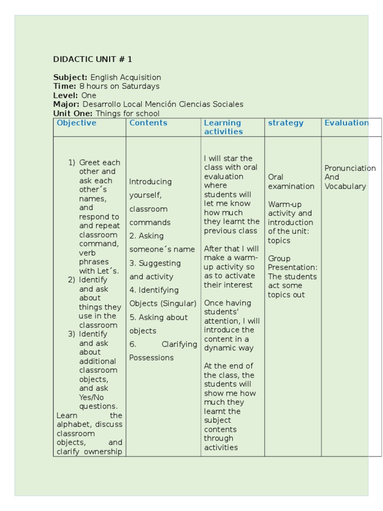 Didactic Unit | Reading Comprehension | Vocabulary
