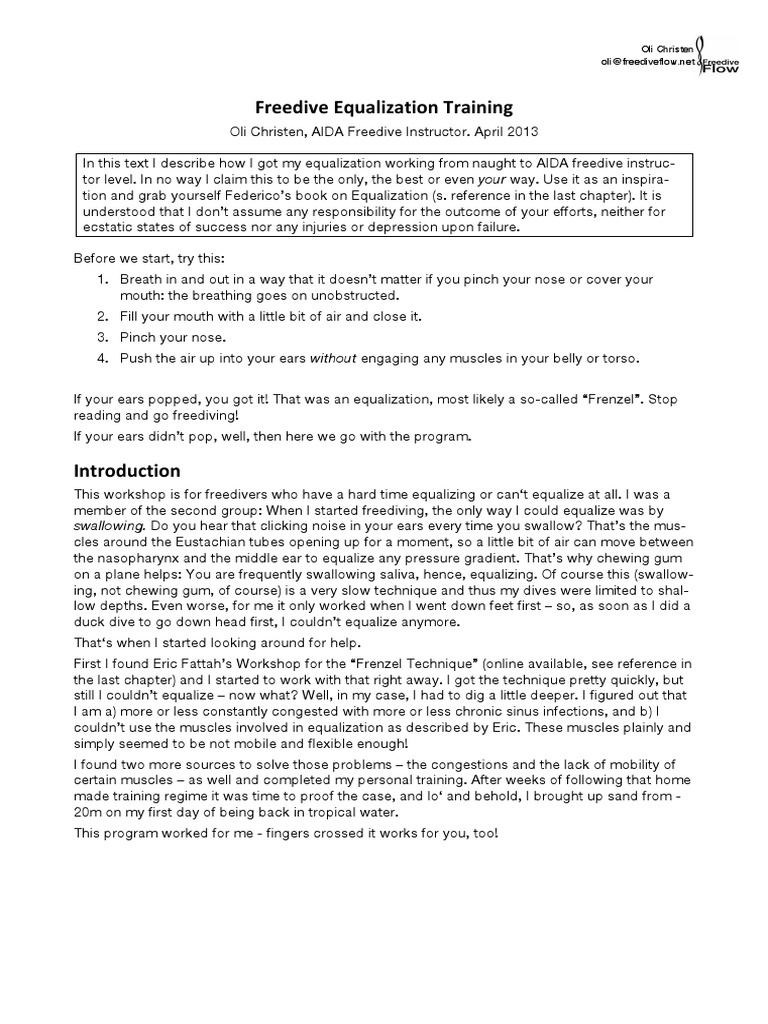 Freedive Equalization Training | PDF | Breathing | Human Anatomy