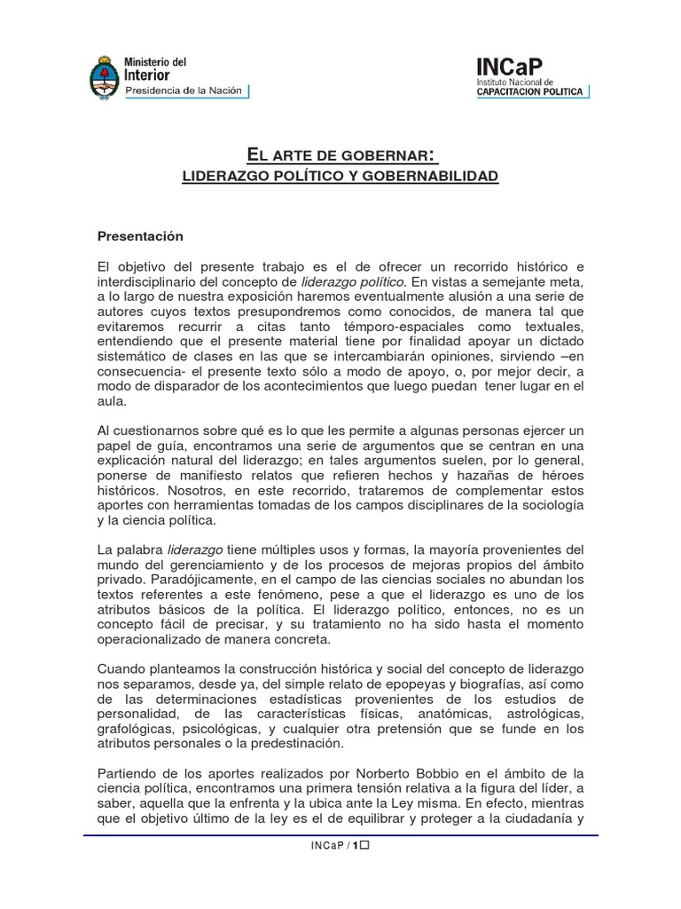 El Arte de Gobernar, Liderazgo Politico y Gobernabilidad | PDF ...