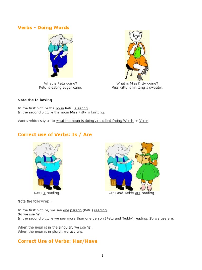 Verbs - Doing Words: Note The Following | PDF | Verb | Grammatical Number