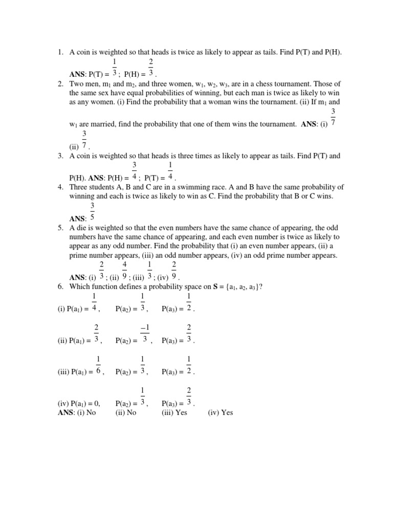 Practice Problems Probability