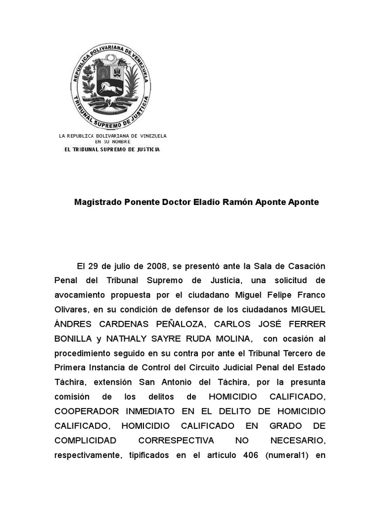 Magistrado Ponente Doctor Eladio Ramón Aponte Aponte Imputacion ...