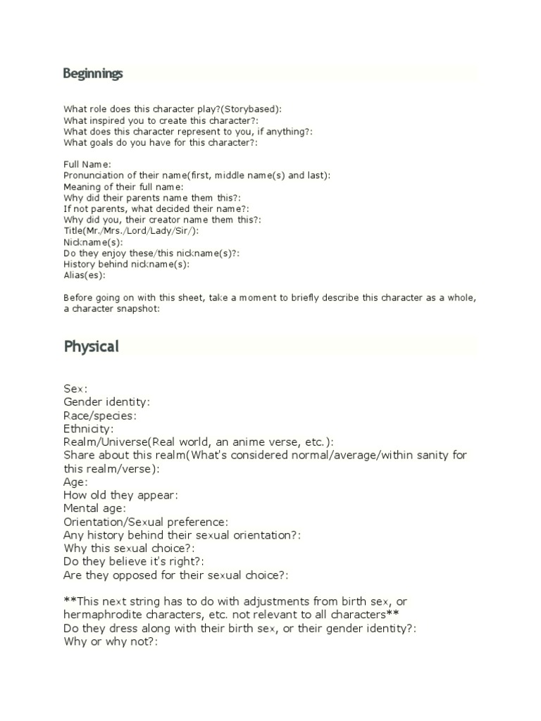 Character Bio Template | PDF | Adolescence | Hair