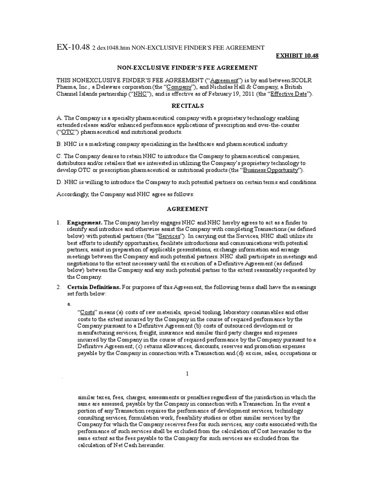 Finders Fee Agreement Sample | PDF | Non Disclosure Agreement | Trade ...