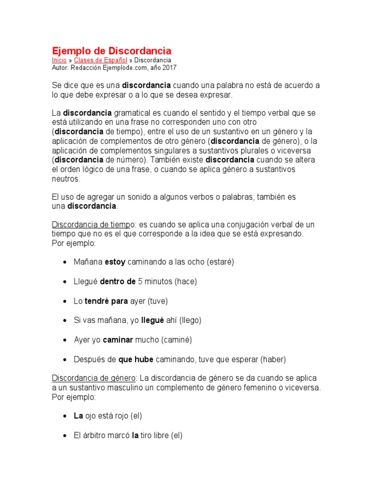 Tipos de discordancias gramaticales y ejemplos | PDF