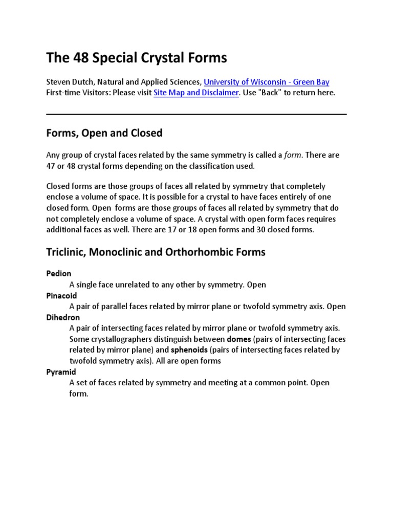 48 Special Crystal Forms Explained | PDF | Classical Geometry | Convex ...
