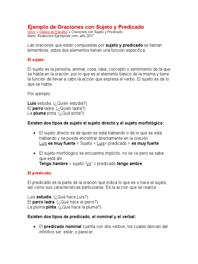 Ejemplo de Oraciones Con Sujeto y Predicado | Predicado (Gramática ...