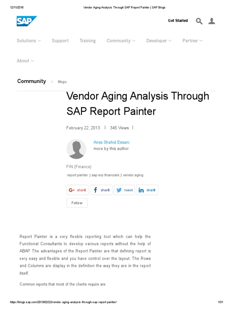 Vendor Aging Analysis Through SAP Report Painter - SAP Blogs | PDF ...