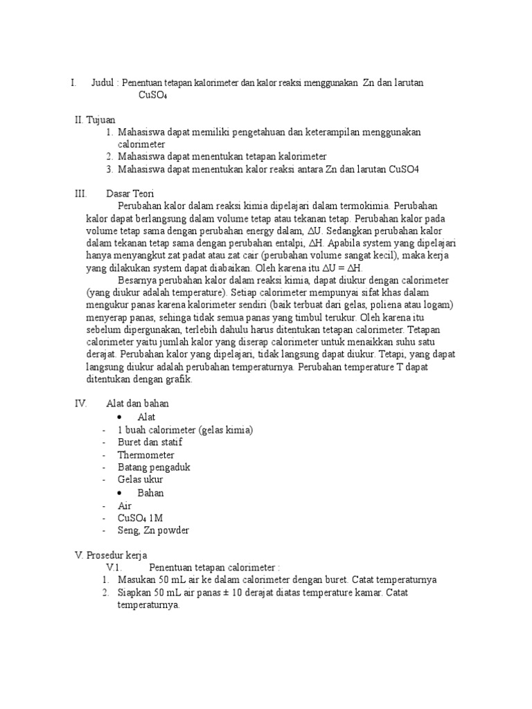 Kalorimeter: Tetapan dan Kalor Reaksi Zn-CuSO4 | PDF | Sains & Matematika