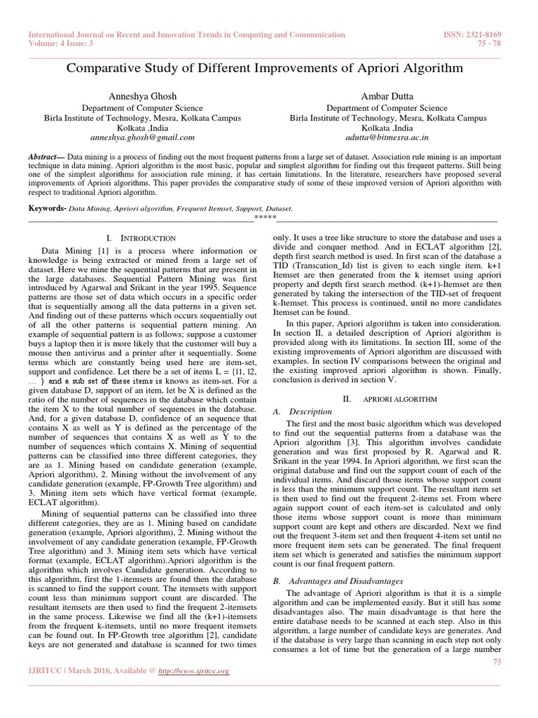 Comparative Study of Different Improvements of Apriori Algorithm | PDF | Matrix (Mathematics ...