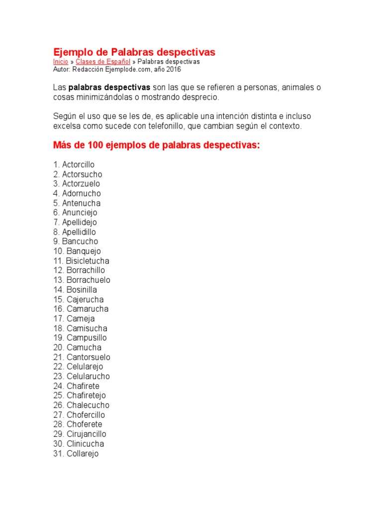 Ejemplo de Palabras Despectivas | PDF