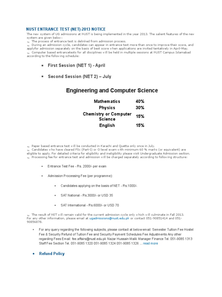 NUST Entrance Test | University And College Admission | Test (Assessment)