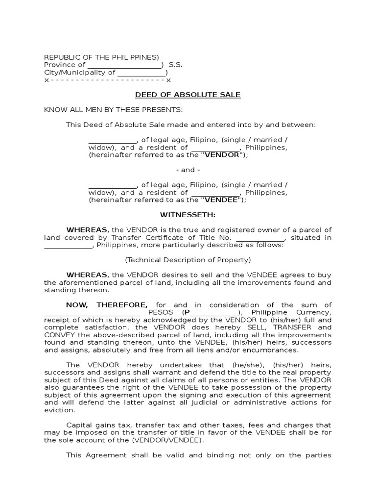 Deed of Absolute Sale | Deed | Notary Public