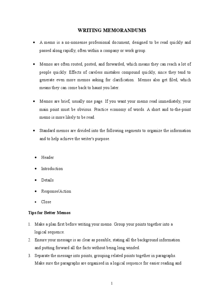 Writing Memorandums: Tips For Better Memos | PDF | Memorandum | Business