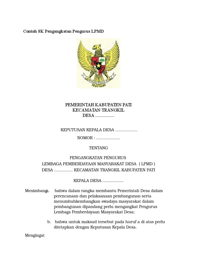 SK Pengangkatan Pengurus LPMD Desa | PDF