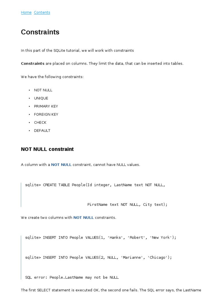 Constraints: NOT NULL Constraint | PDF | Relational Database | Table (Database)