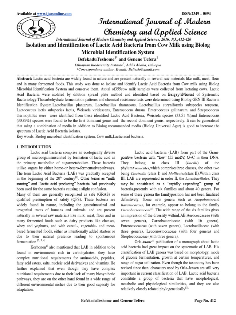 Isolation and Identification of Lactic Acid Bacteria From Cow Milk ...