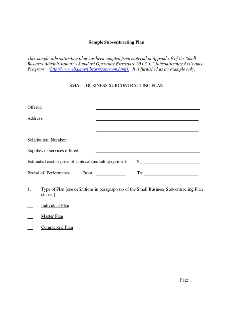 Sample Small Business Subcontracting Plan | PDF | Dollar | Percentage