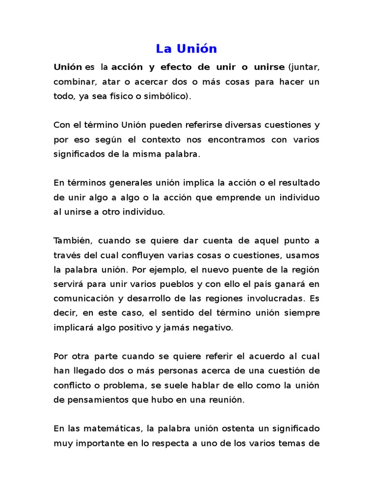 Definición y Significado de Unión | PDF | Conjunto (Matemáticas ...