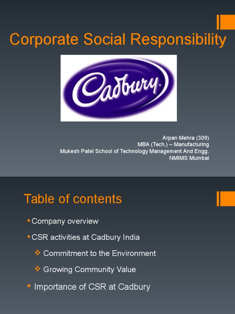 Cadbury CSR | PDF | Corporate Social Responsibility | Sustainability