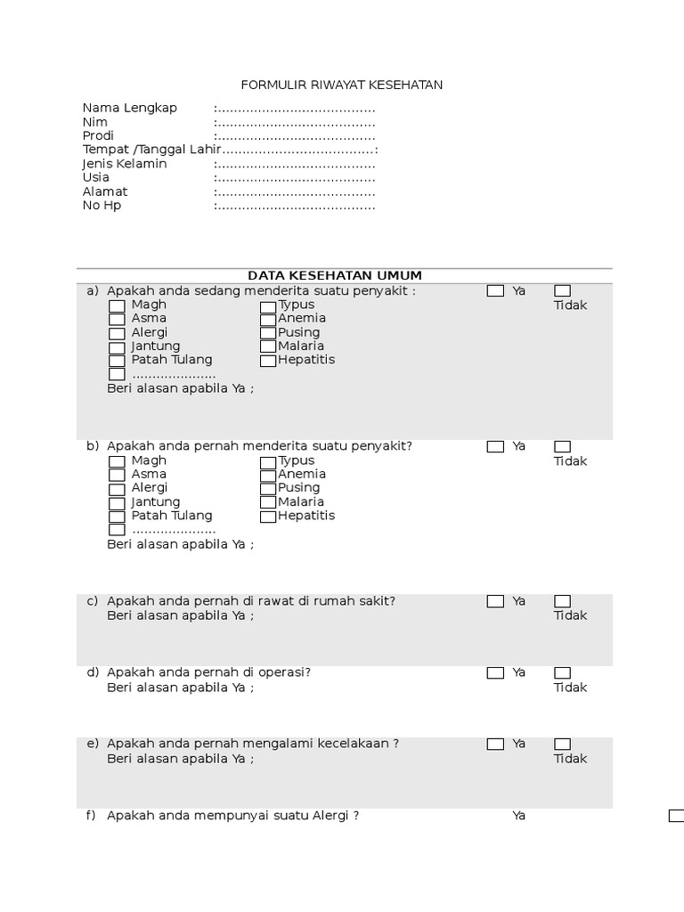 Formulir Riwayat Kesehatan 3 | PDF
