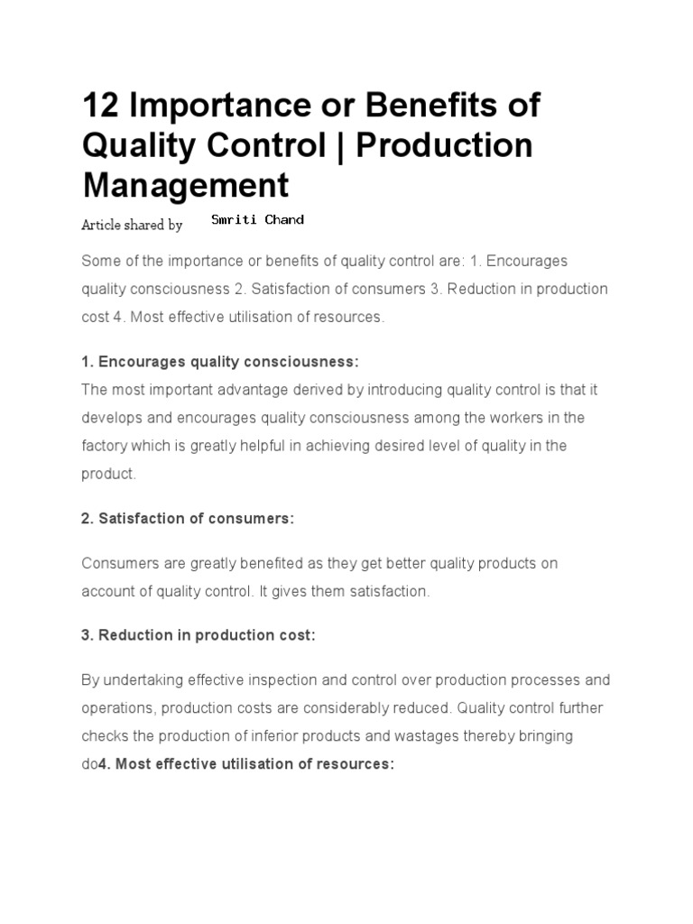 12 Importance or Benefits of Quality Control | PDF | Sales | Social Capital
