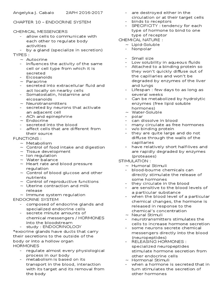 Chapter 10 - Endocrine System | PDF | Hormone | Adrenal Gland